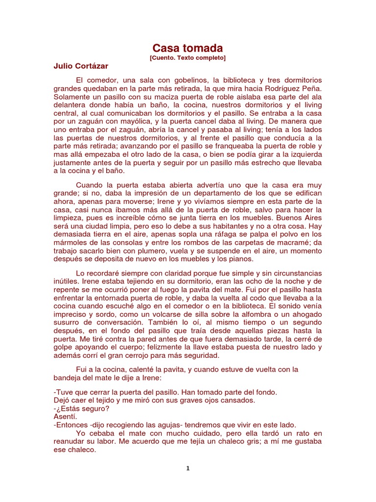 Casa Tomada - Julio Cortazar | PDF