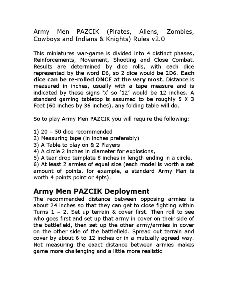 Army Men PAZCIK Rulebook v2.0 | PDF | Military | Violence
