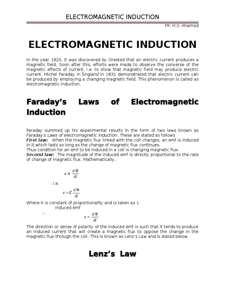 Faraday's Laws of Electromagnetic Induction | PDF | Inductor | Inductance
