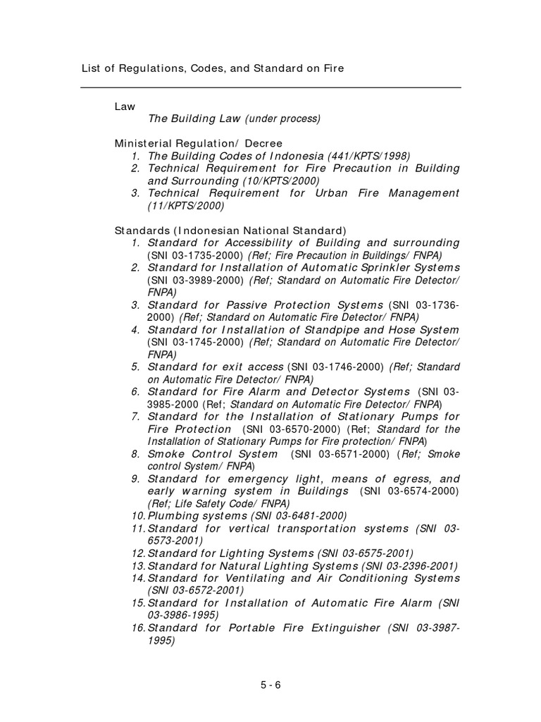 List of Regulations, Codes, and Standard On Fire - 05 ...
