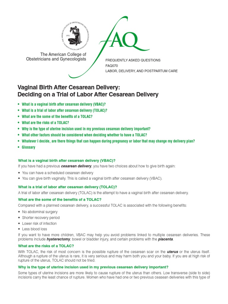 VBAC ACOG | Caesarean Section | Childbirth