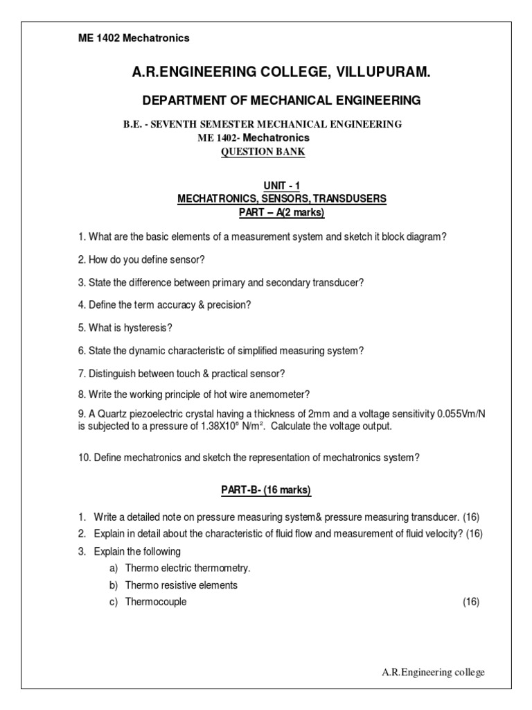 ME 1402 - Mechatronics PDF | Download Free PDF | Programmable Logic Controller | Switch