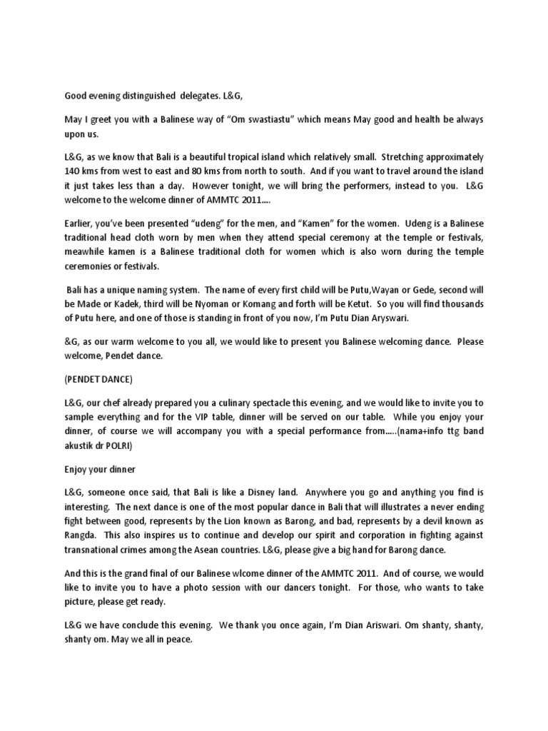 AMMTC 2011 Welcome Dinner Script | PDF