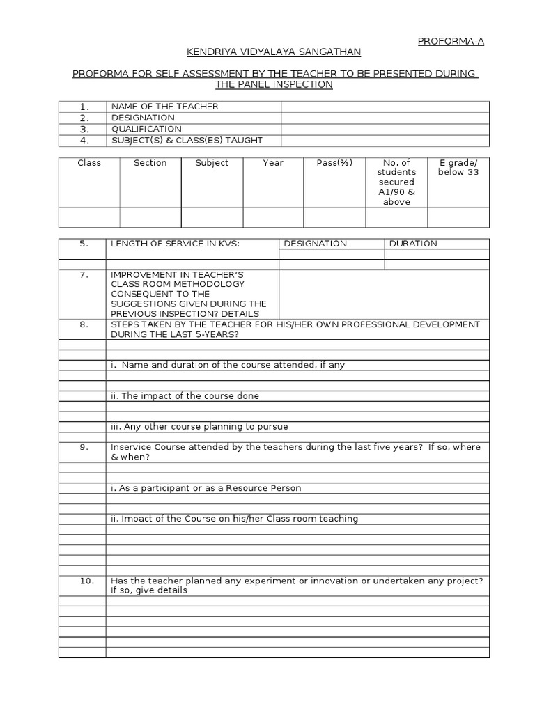 Proforma-A Self Assessment | PDF | Teaching | Teachers