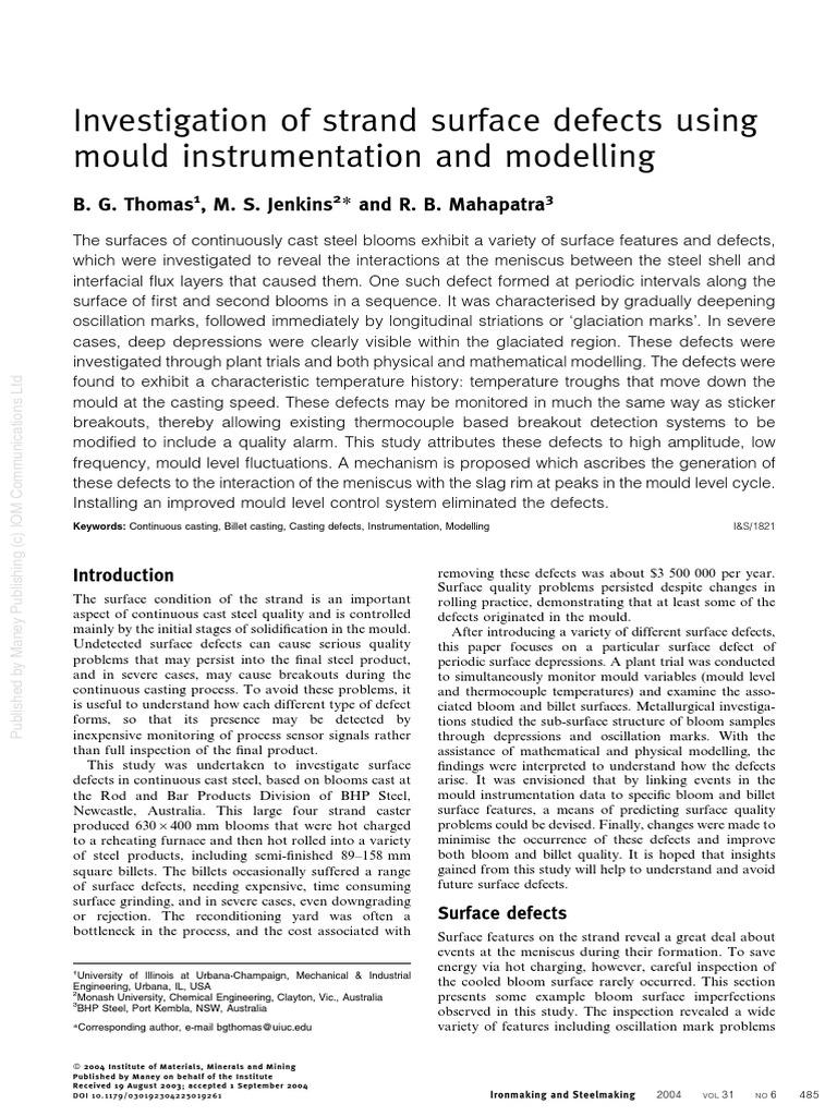 Defects in Bloom | PDF | Thermocouple | Casting (Metalworking)