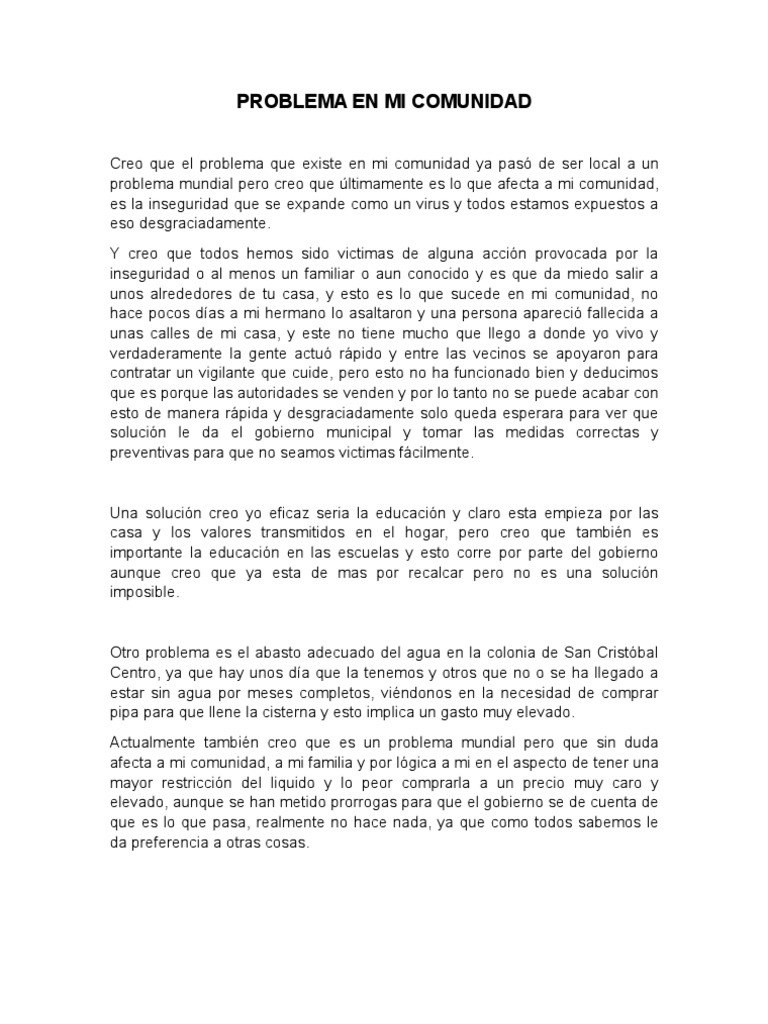 Problema en Mi Comunidad. | PDF