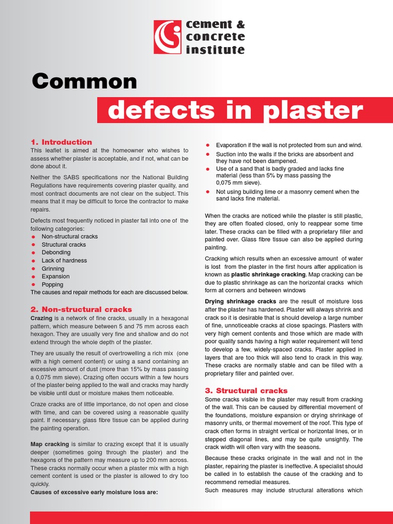 Common Defects in Plaster | PDF | Plaster | Masonry