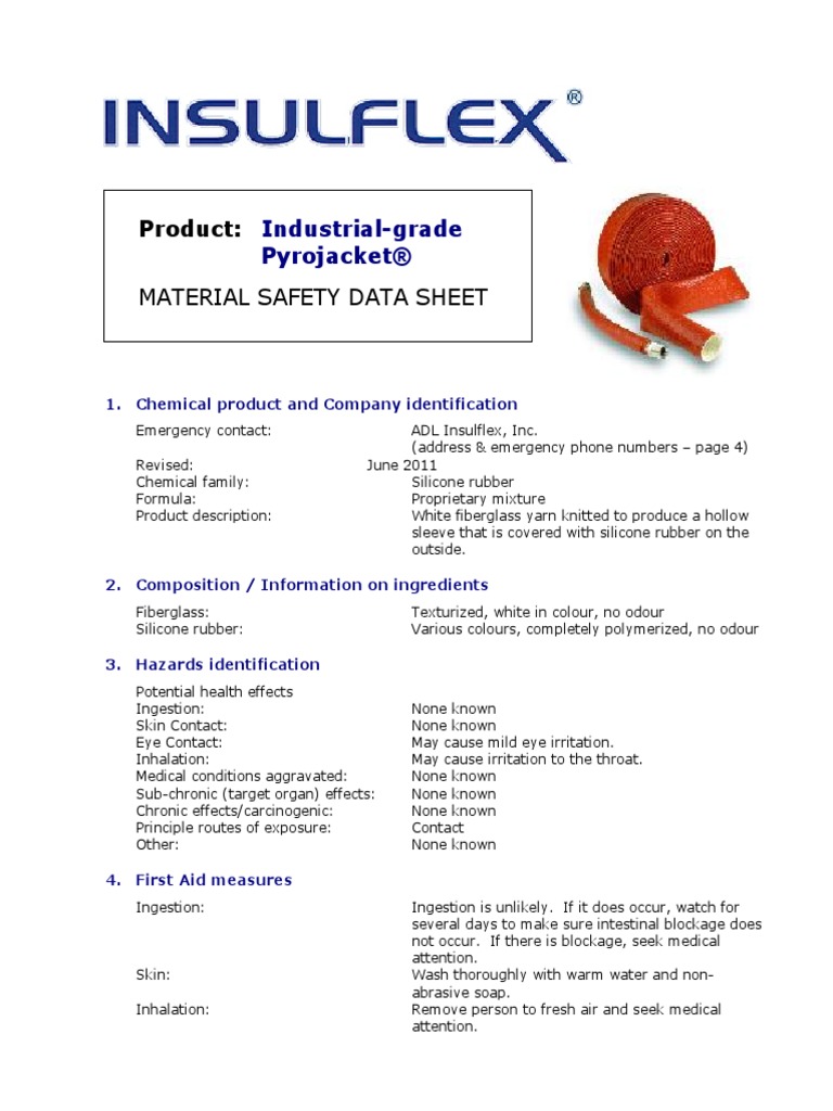 MSDS Industrial Pyrojacket Firesleeve | PDF | Silicon Dioxide ...