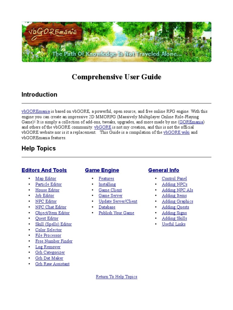 Comprehensive User Guide: Editors and Tools Game Engine General Info ...