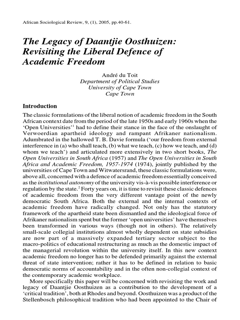 Andre Du Toit | PDF | Academic Freedom | Liberty