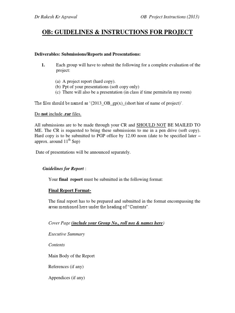 2013 - Instructions For OB Project | PDF