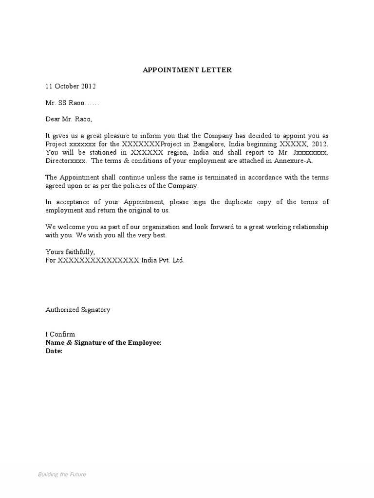 Sample.... Appointment Letter | Download Free PDF | Intellectual ...