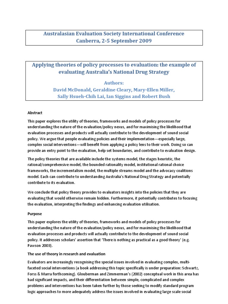 Applying Theories of Policy Processes To Evaluation: The Example of ...