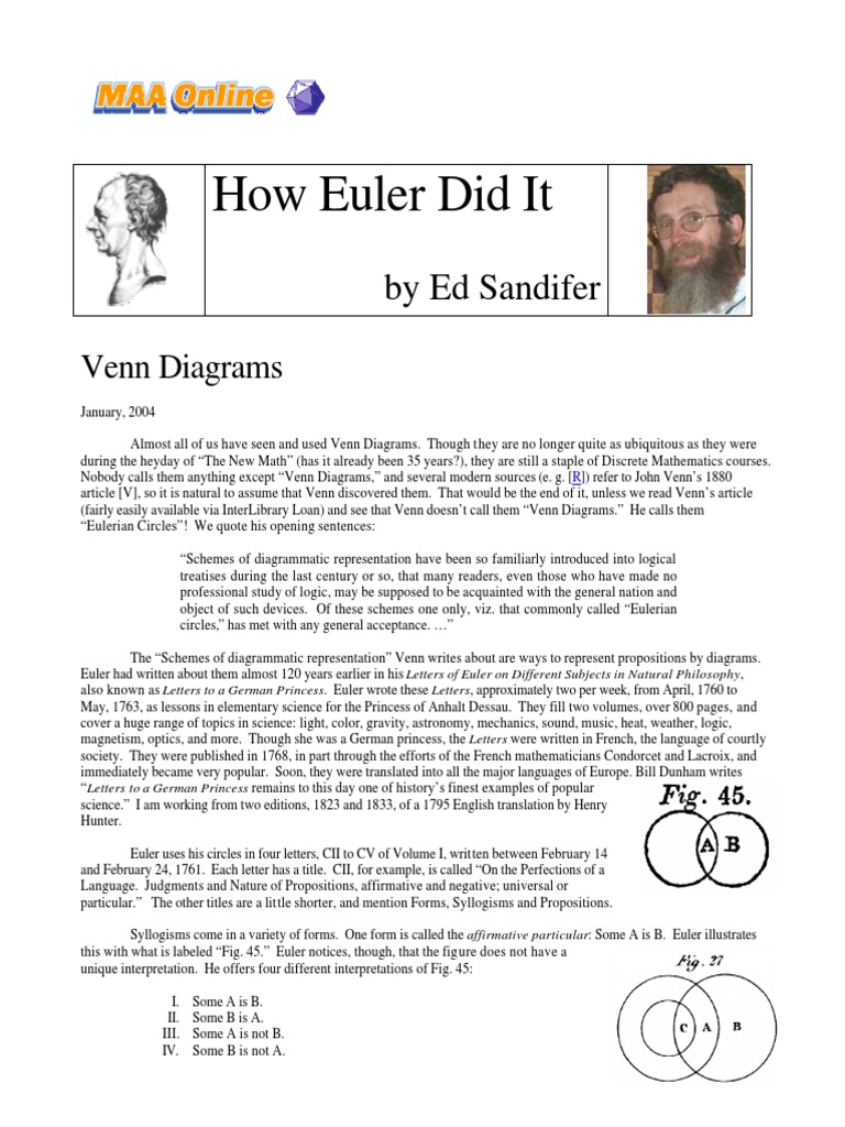 How Euler Did It 03 Venn Diagrams | PDF | Leonhard Euler | Teaching ...