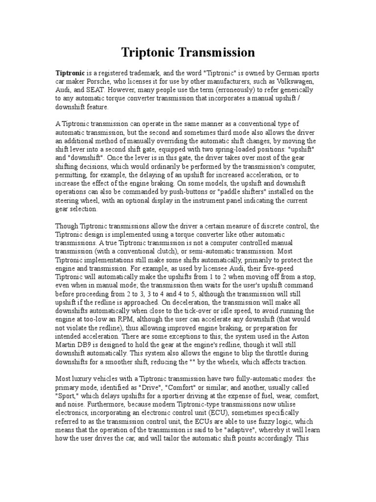 Triptonic Transmission | PDF | Transport Economics | Wheeled Vehicles