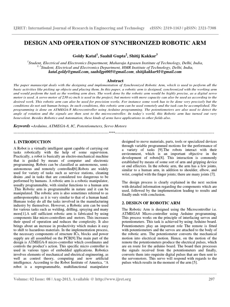 Design and Operation of Synchronized Robotic Arm | PDF