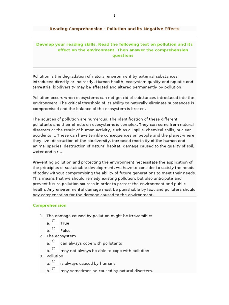 Reading Comprehension Enviroment | PDF | Climate | Global Warming