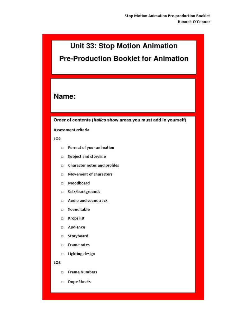 Stop Motion Animation Production Booklet | PDF | Animation ...