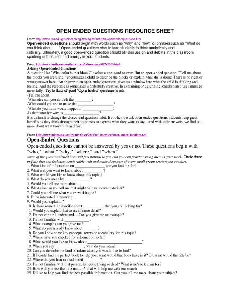 Open-Ended Questions Guide for Educators | PDF | Question | Epistemology