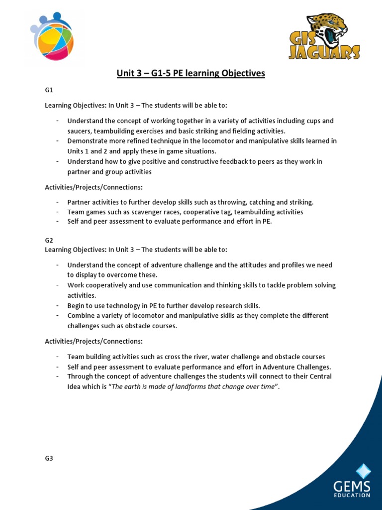 Team Building Learning Outcomes in PE | PDF | Team Building ...