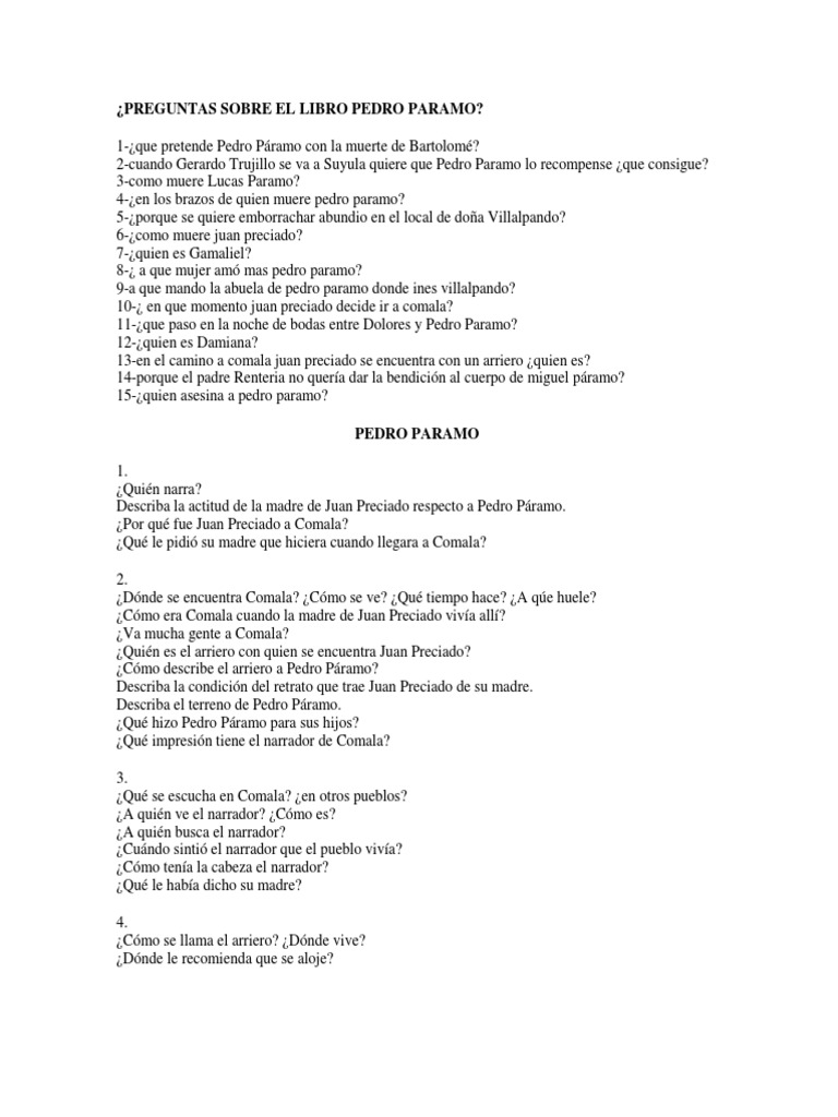 Preguntas Sobre El Libro Pedro Paramo | PDF | Narración