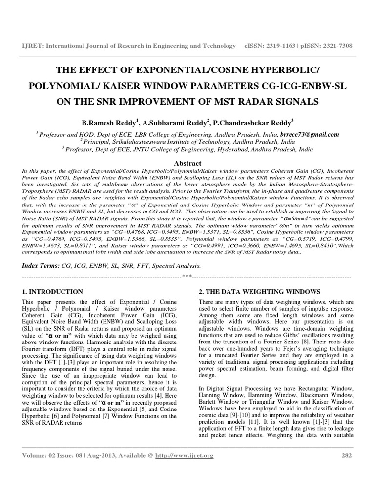 The Effect of Exponential/Cosine Hyperbolic/ Polynomial/ Kaiser Window ...