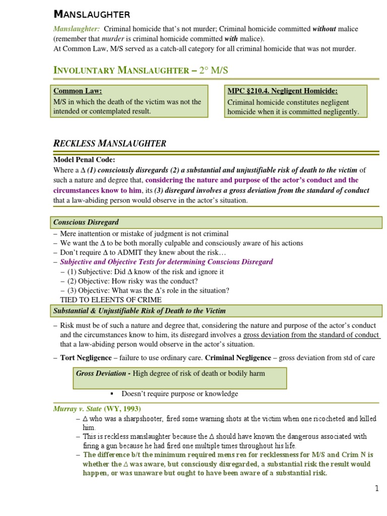 Reckless Manslaughter | Manslaughter | Recklessness (Law)