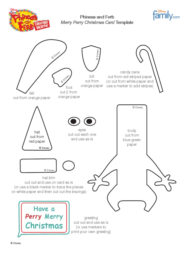 Phineas Ferb Perry Christmas Card Craft Template 1110 | PDF