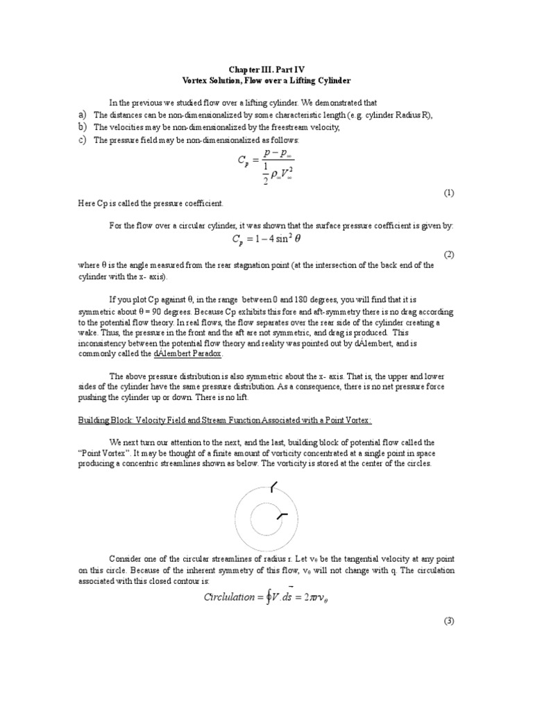 Vortex Solution for Lifting Flow over a Circular Cylinder: Deriving the ...