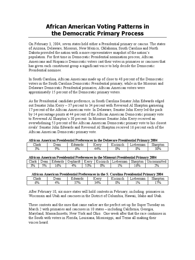African American Votes in 2004 Primaries | PDF | Primary Election ...