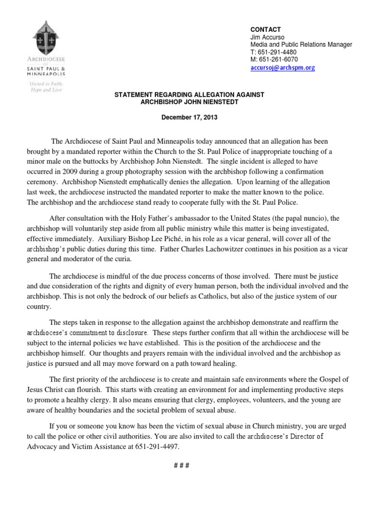 Statement From The Archdiocese | PDF