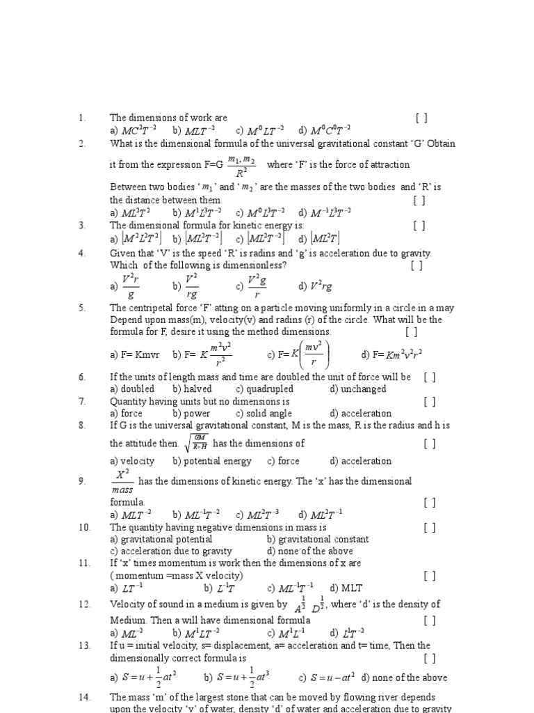 Multiple Choice Questions in Dimesions (Physics) | PDF | Acceleration ...
