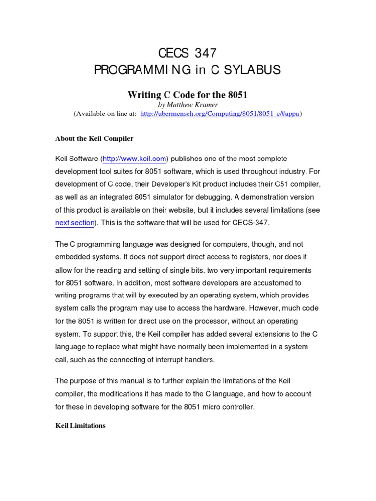 CECS 347 Programming in C Sylabus: Writing C Code For The 8051 | PDF | Subroutine | C ...