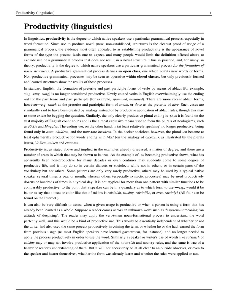 Productivity (Linguistics) | PDF | Scientific Classification | Linguistics