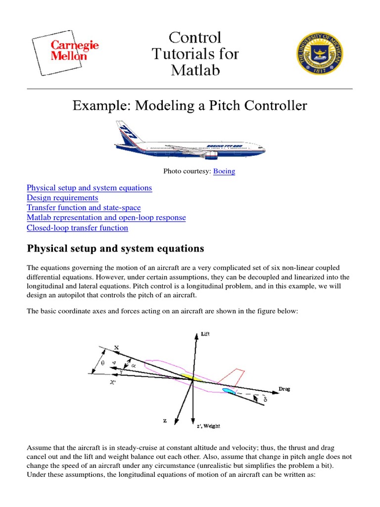CTM Example - Modeling Pitch Controller Airplane PDF | PDF | Control ...