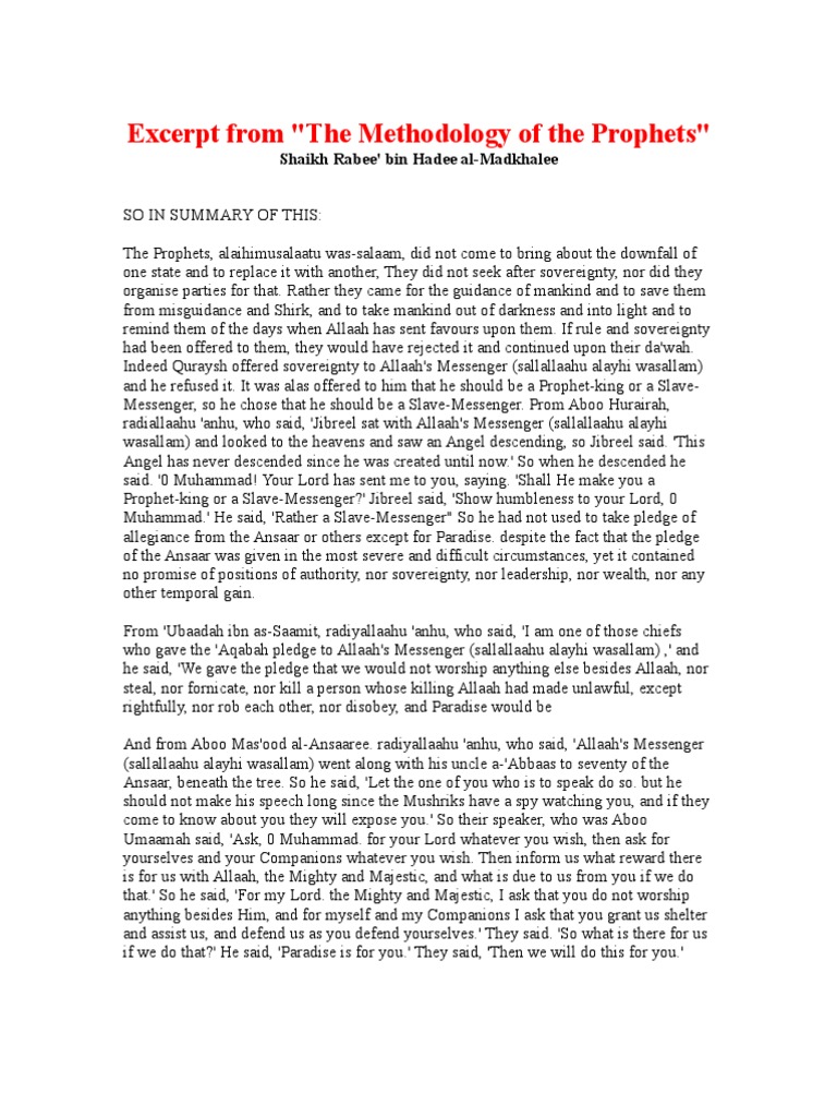 Excerpt From The Methodology of The Prophets | PDF | Tawhid | Prophets ...