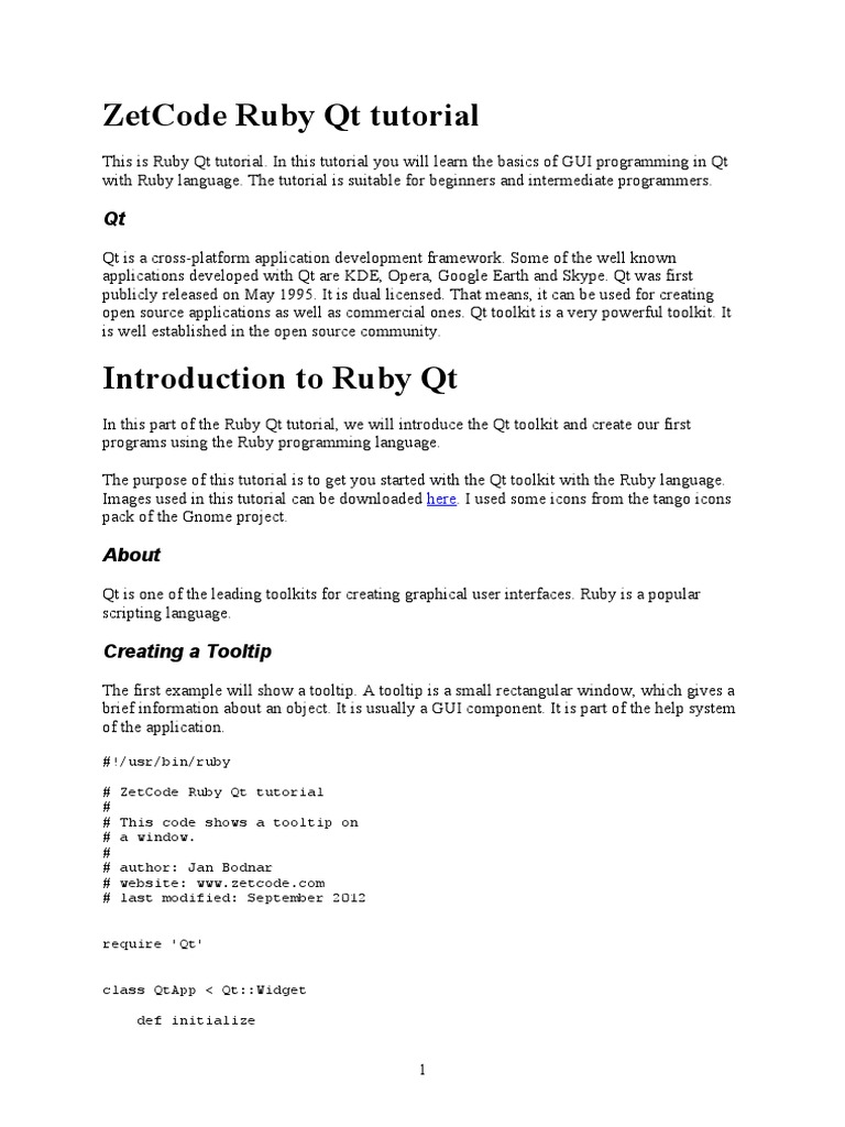 Zetcode Ruby Qt Tutorial Pdf Widget Gui Humancomputer Interaction 3581