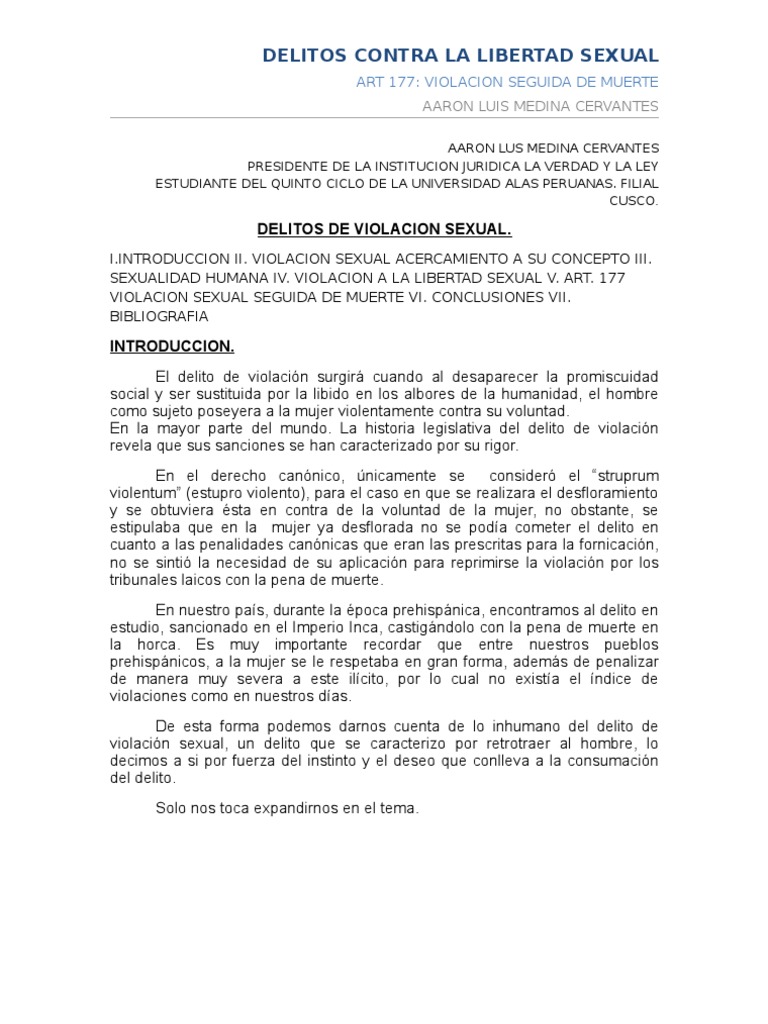 Delito de Violacion Sexual | PDF | Violación | Intención (Derecho Penal)