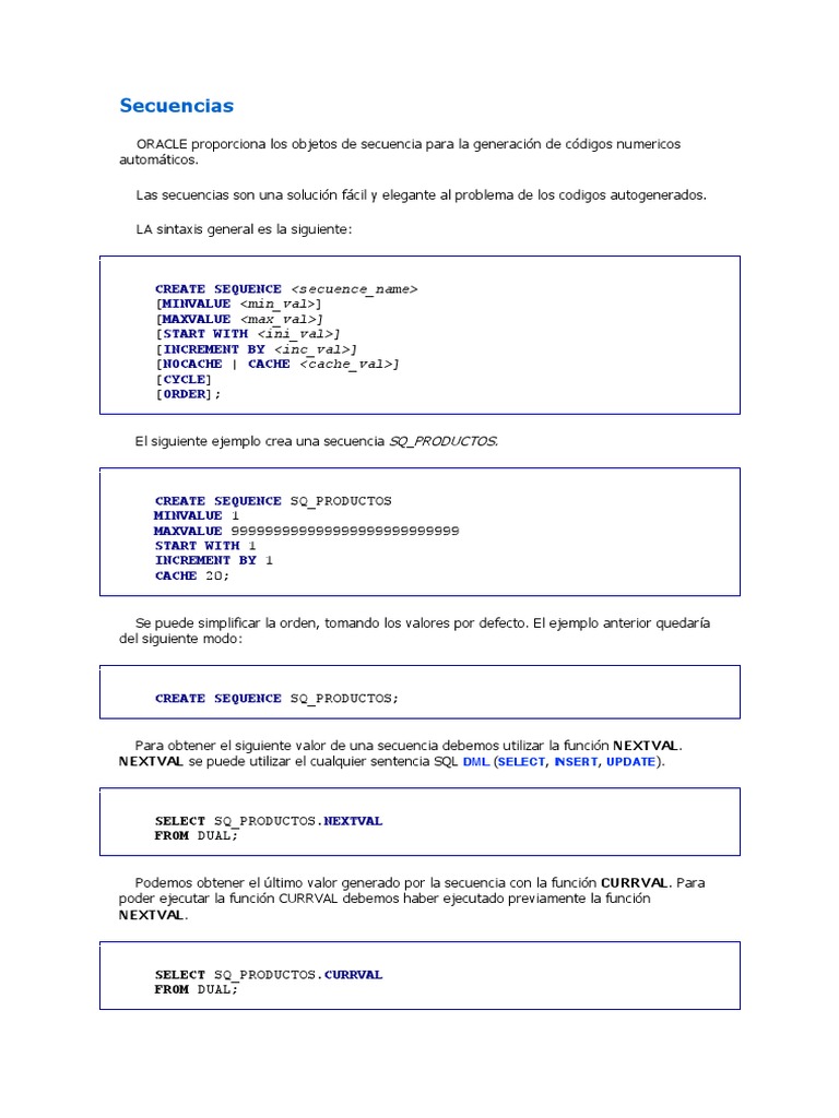 Secuencias PL SQL | PDF