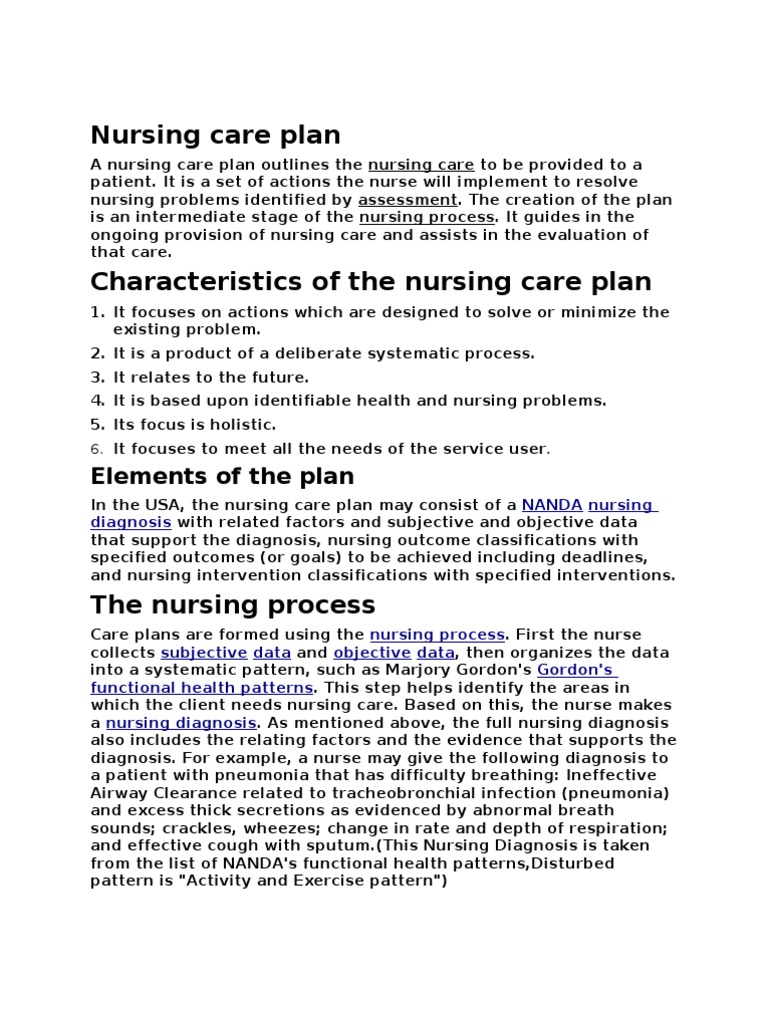 Nursing Care Plan Overview | PDF