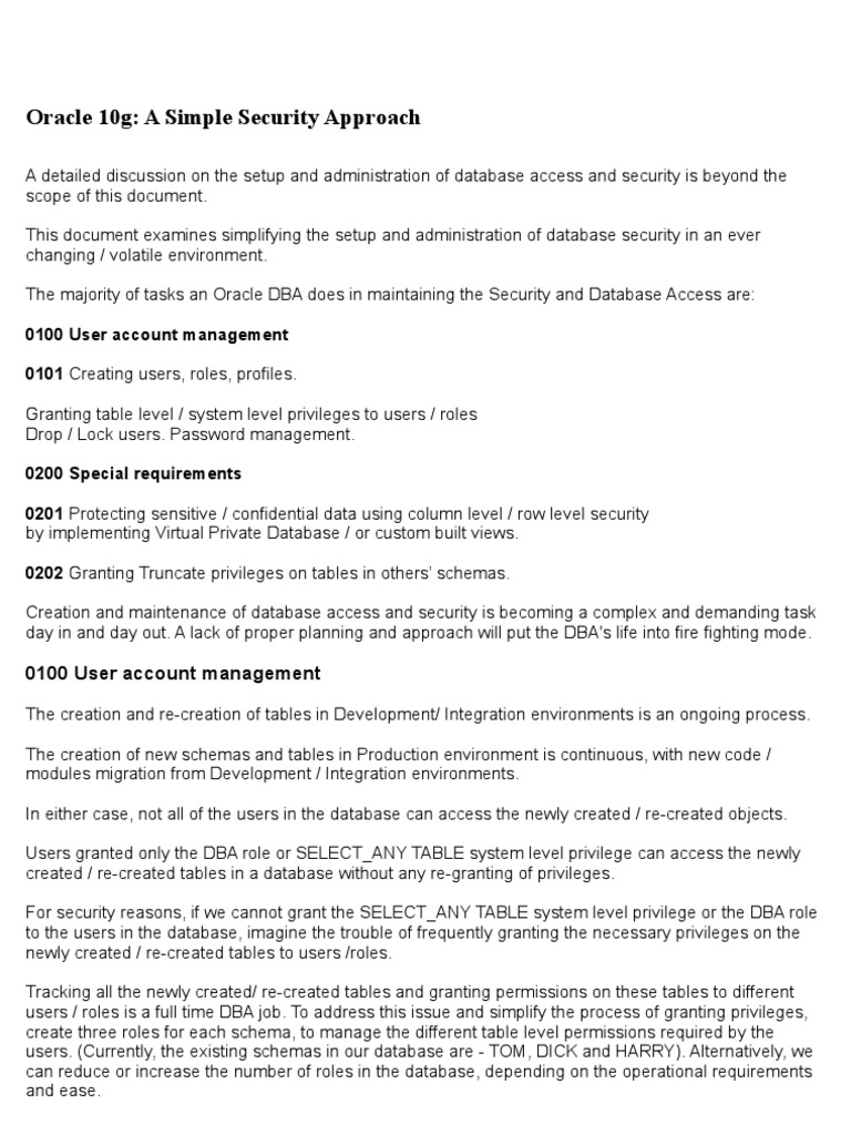 Oracle 10g Simple Security Approach Pdf Oracle Database Databases