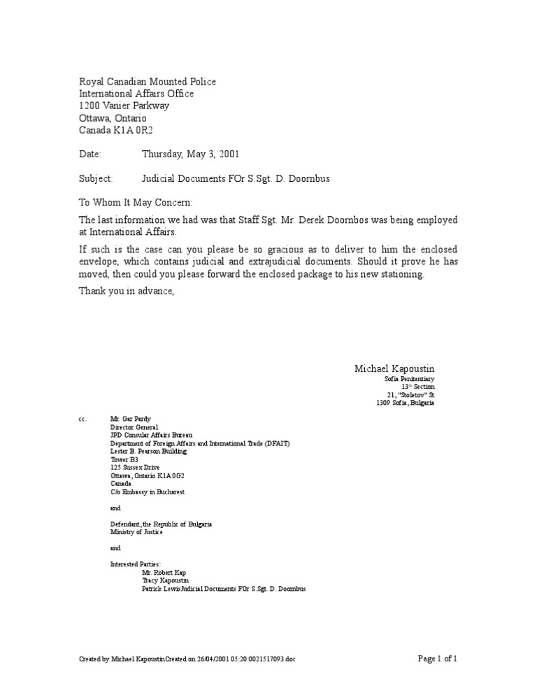 Cover Letter RCMP No.1 | PDF