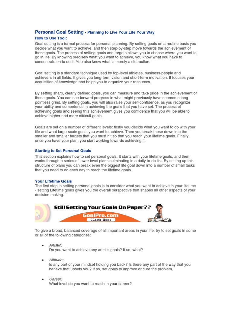 Personal Goal Setting | PDF | Goal Setting | Goal