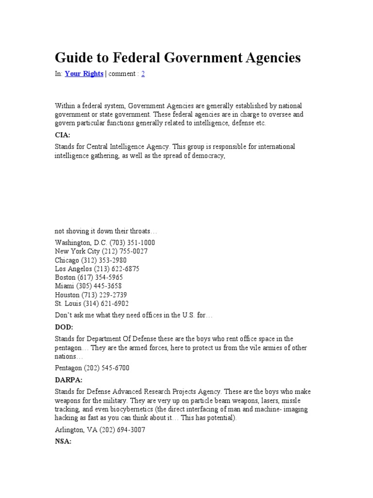 Overview of Federal Government Agencies | PDF | United States ...
