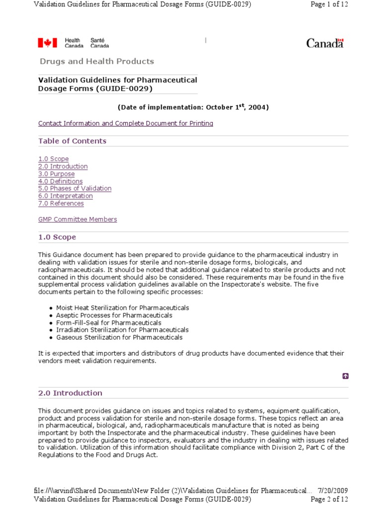 Drugs and Health Products: Validation Guidelines For Pharmaceutical ...