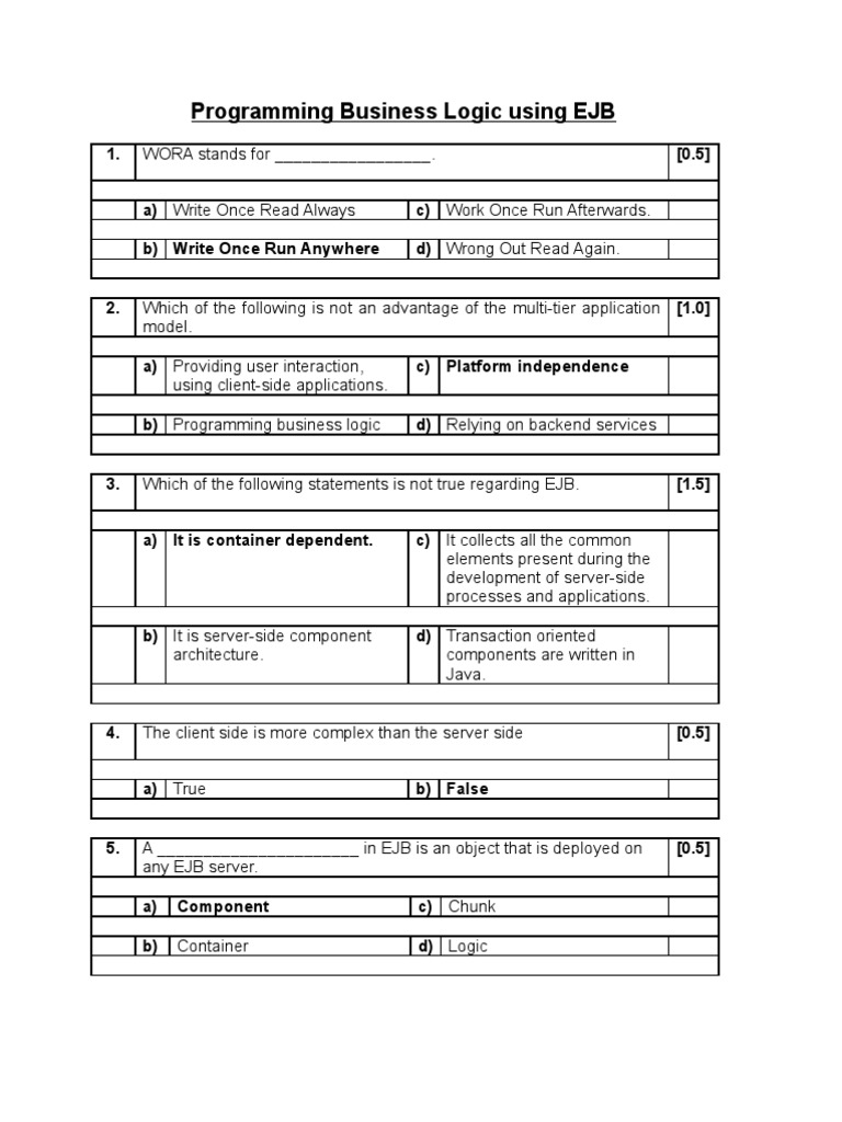 Ejb Complete 406 Qs | PDF | Enterprise Java Beans | Software Engineering