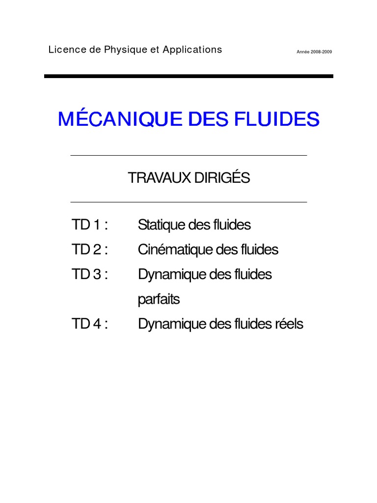 TD Mecanique Des Fluides | PDF | Pression | Viscosité