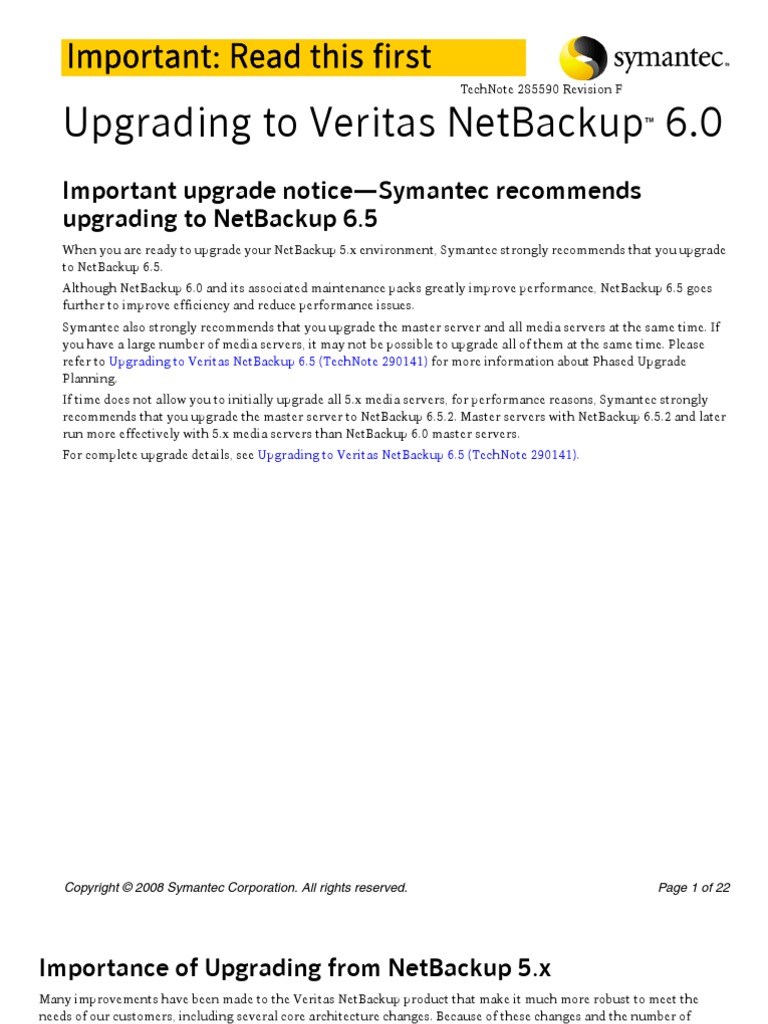 Veritas NetBackup (TM) 6.0 Upgrade Guide | PDF | Business