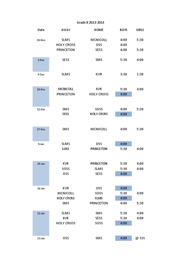 Grade 8 Schedule | PDF
