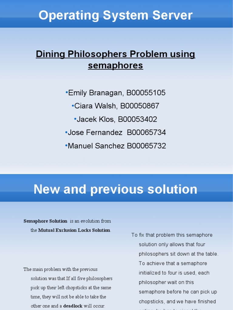 Operating System Server: Dining Philosophers Problem Using Semaphores | PDF | Distributed ...